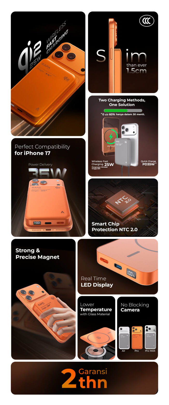 RAPA ORIGIN ON+ Powerbank Qi2.2 ULTRA SLIM Wireless 25W + PD35W ...